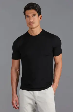 PAUL JAMES Superfine Merino Wool Knitted T-shirt - Black