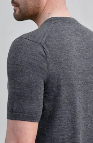 PAUL JAMES Superfine Merino Wool Knitted T-shirt - Charcoal