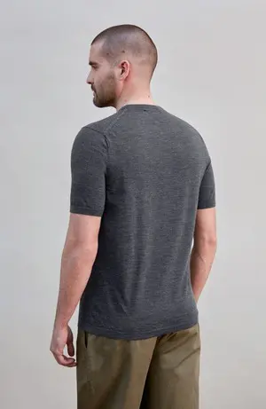 PAUL JAMES Superfine Merino Wool Knitted T-shirt - Charcoal