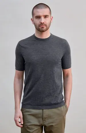 PAUL JAMES Superfine Merino Wool Knitted T-shirt - Charcoal