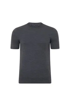 PAUL JAMES Superfine Merino Wool Knitted T-shirt - Charcoal