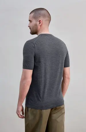 PAUL JAMES Superfine Merino Wool Knitted T-shirt - Charcoal