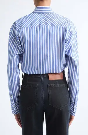 Victoria Beckham Pocket Detail Striped Cotton Shirt - Blue/white