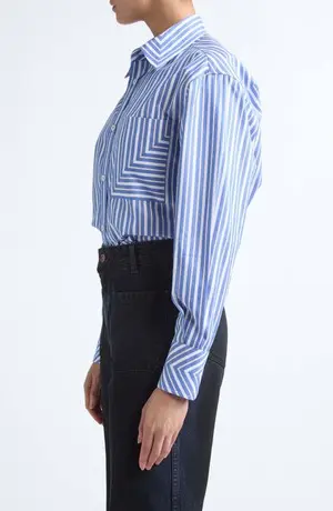 Victoria Beckham Pocket Detail Striped Cotton Shirt - Blue/white