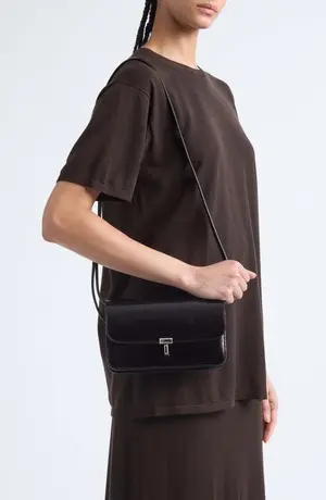TOTEME T-lock Grained Patent Leather Crossbody Bag - Black