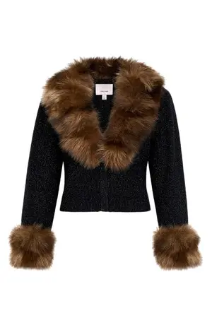Cinq À Sept Della Faux Fur Trim Cardigan