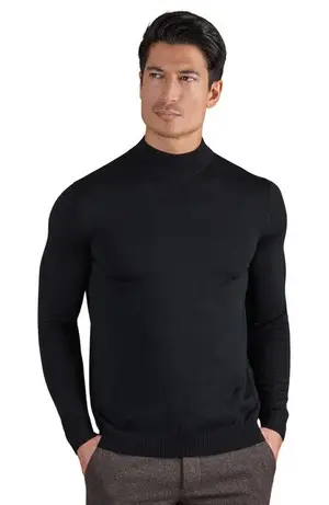 PAUL JAMES Merino Wool Mock Turtleneck Sweater - Black
