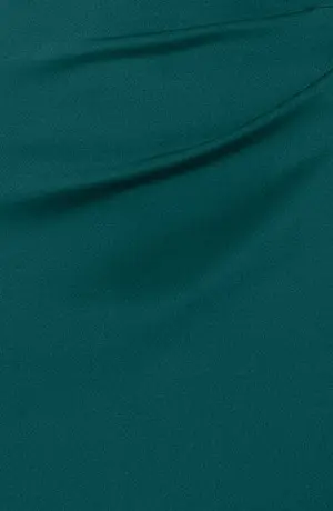 XSCAPE EVENINGS Asymmetric Neck Scuba Knit Trumpet Gown - Hunter
