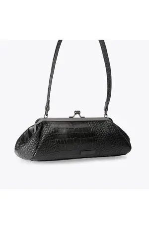 Kurt Geiger Kensington Croc Embossed Leather Frame Bag - Black