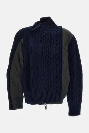Sacai Giacca In Nylon Twill E Lana - Blu