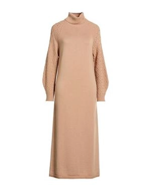 Max Mara Woman Midi Dress Light Grey Size S Virgin Wool Camel