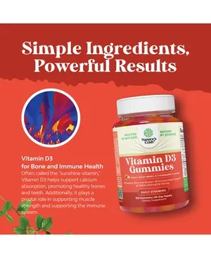 NATURE'S CRAFT Vitamin D3 Gummies Vitamin D Gummies For Adults With Vitamin D3 2000iu Per Serving Bone Muscle And Immune Support