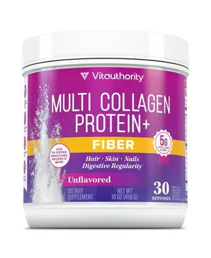 VITAUTHORITY Multi Collagen Protein Powder Plus Fiber - No Color