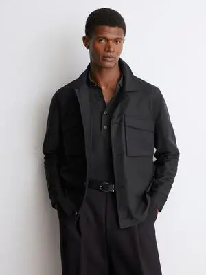 REISS Tracer Cotton-blend Twill Twin-pocket Overshirt - Black