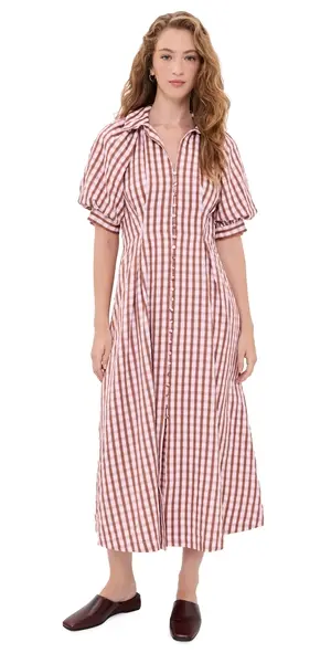 English Factory Gingham Check Midi Dress - Pink Multi