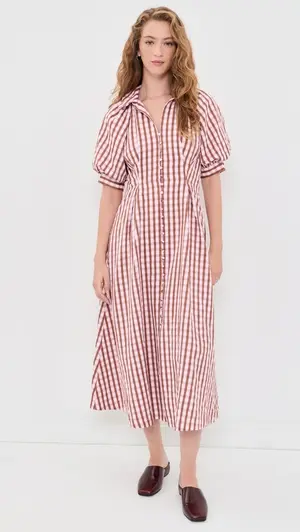 English Factory Gingham Check Midi Dress
