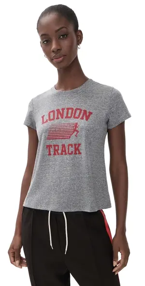SUNNY SOMEWHERE London Track Femme Crew Tee - Heather Grey