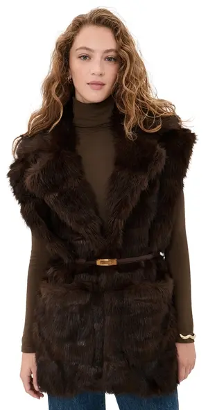 Bardot Brentley Faux Fur Vest - Dark Choco