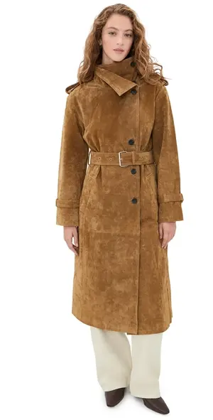 Avec Les Filles Funnel Neck Slouchy Trench - Whiskey