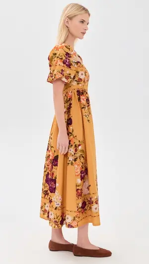 Moon River Puff Sleeve Square Neck Midi Dress