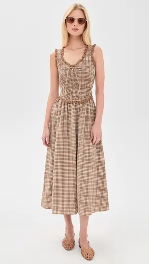 Moon River Smocked Lace Insert Midi Dress