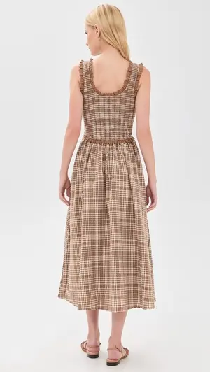 Moon River Smocked Lace Insert Midi Dress