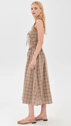 Moon River Smocked Lace Insert Midi Dress
