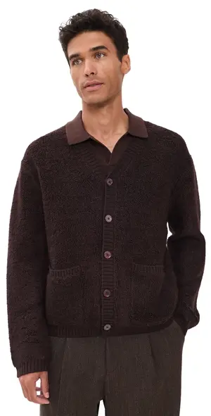 Nn07 Terry Fleece Cardigan - Deep Truffle