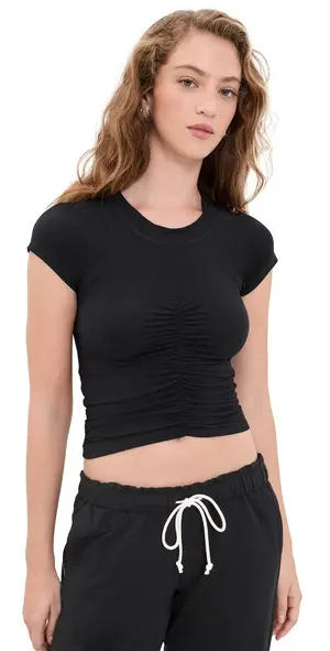 Free People Tempo Ruched Short Sleeve Tee - Black