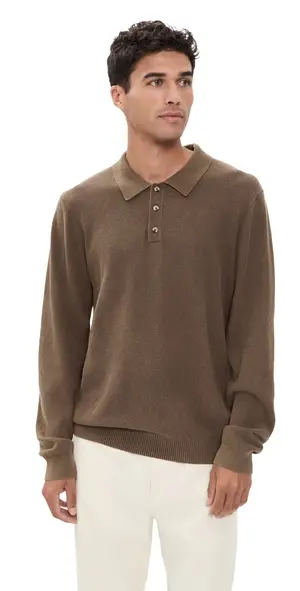 FAIR HARBOR Mariner Long Sleeve Polo Top - Espresso