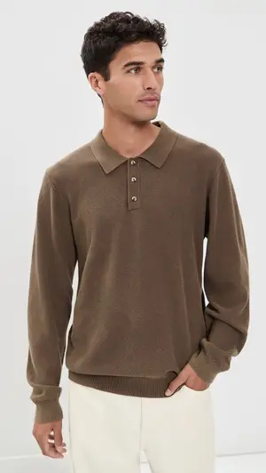 FAIR HARBOR Mariner Long Sleeve Polo Top - Espresso