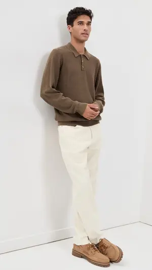 FAIR HARBOR Mariner Long Sleeve Polo Top - Espresso