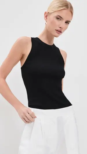 Tibi Feather Weight Ribbed Cut Out Tank