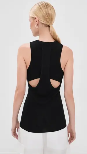 Tibi Feather Weight Ribbed Cut Out Tank
