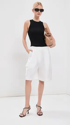 Tibi Feather Weight Ribbed Cut Out Tank