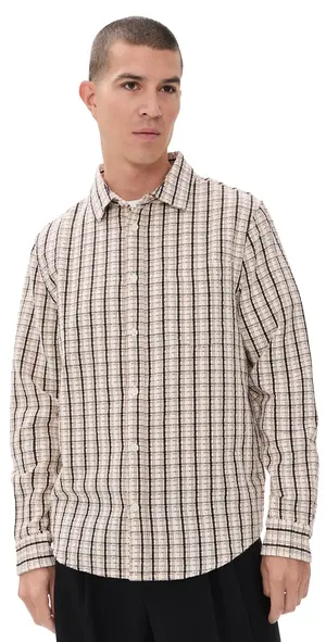 WAX LONDON Shelly Dobby Check Button Down Shirt - Ecru/red
