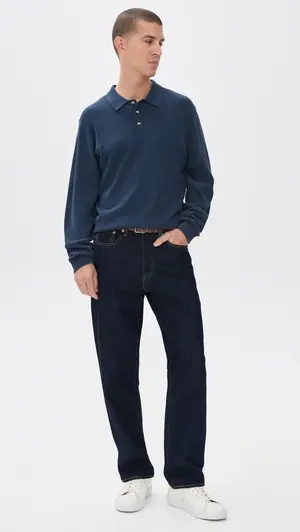 FAIR HARBOR Mariner Long Sleeve Polo Top - Navy