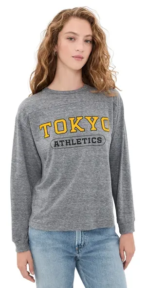 SUNNY SOMEWHERE Tokyo Athletics Long Sleeve Tee - Heather Grey