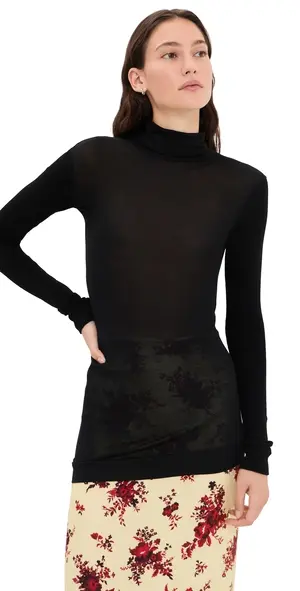 JIL SANDER Long Sleeve Silk Top - Black