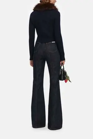 SELF-PORTRAIT Cardigan In Maglia Con Eco-pellicca - Blue