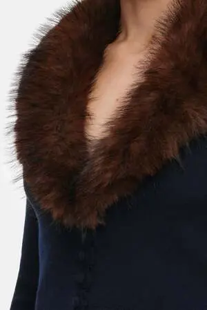 SELF-PORTRAIT Cardigan In Maglia Con Eco-pellicca - Blue