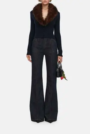 SELF-PORTRAIT Cardigan In Maglia Con Eco-pellicca - Blue