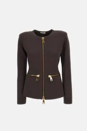 Elisabetta Franchi Cardigan In Maglia Con Zip - Marrone