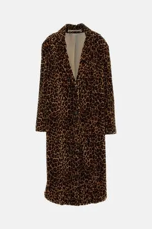 META CAMPANIA COLLECTIVE Long Double-breasted Leopard-print Velvet And Silk Overcoat Hugo - Brown