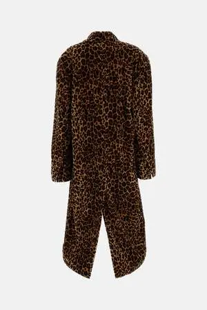 META CAMPANIA COLLECTIVE Cappotto Lungo Monopetto Hugo In Velluto E Seta Leopardato - Marrone