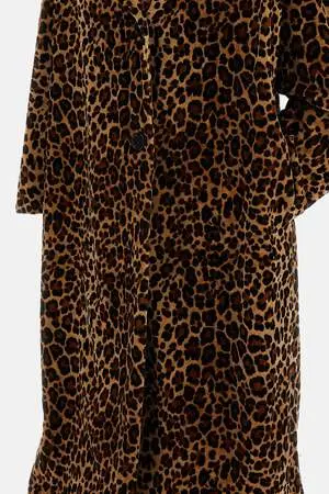META CAMPANIA COLLECTIVE Cappotto Lungo Monopetto Hugo In Velluto E Seta Leopardato - Marrone