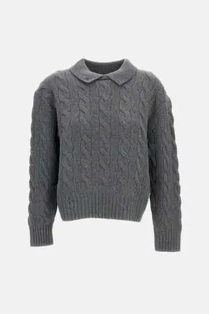 Polo Ralph Lauren Maglia Polo A Trecce In Lana E Cashmere - Grey
