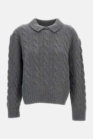 Polo Ralph Lauren Maglia Polo A Trecce In Lana E Cashmere - Grey