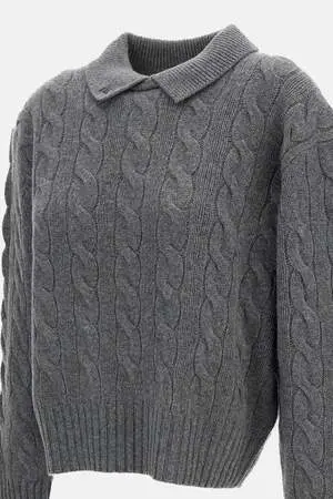 Polo Ralph Lauren Maglia Polo A Trecce In Lana E Cashmere - Grey