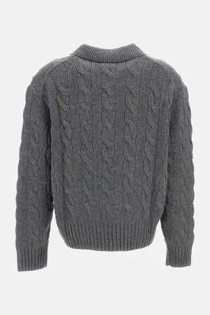 Polo Ralph Lauren Maglia Polo A Trecce In Lana E Cashmere - Grey
